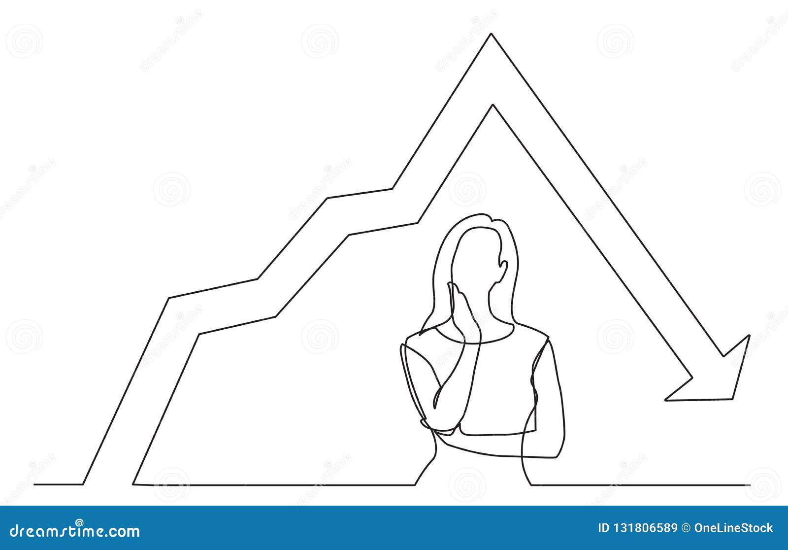 Continuous Line Drawing Of Worried Woman Thinking About Decreasing ...