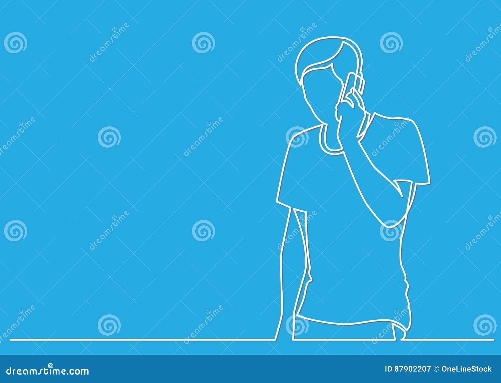 Continuous Line Drawing Of Young Man Talking On Mobile Phone Stock