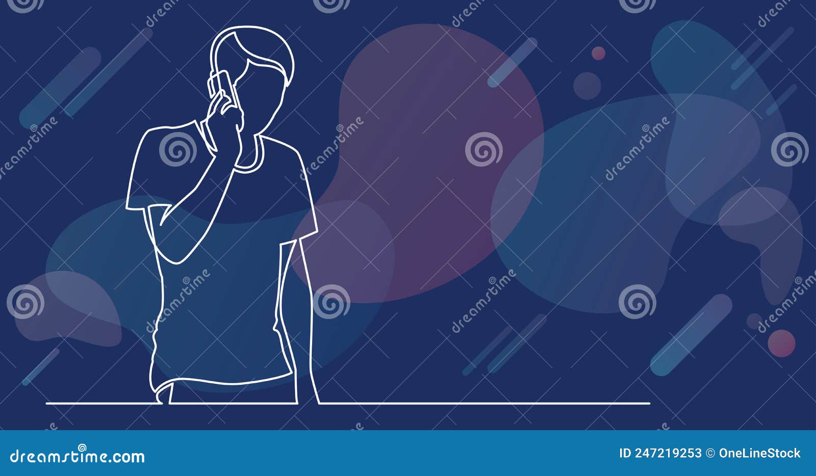 Continuous Line Drawing of Young Man Talking on Mobile Phone Stock ...