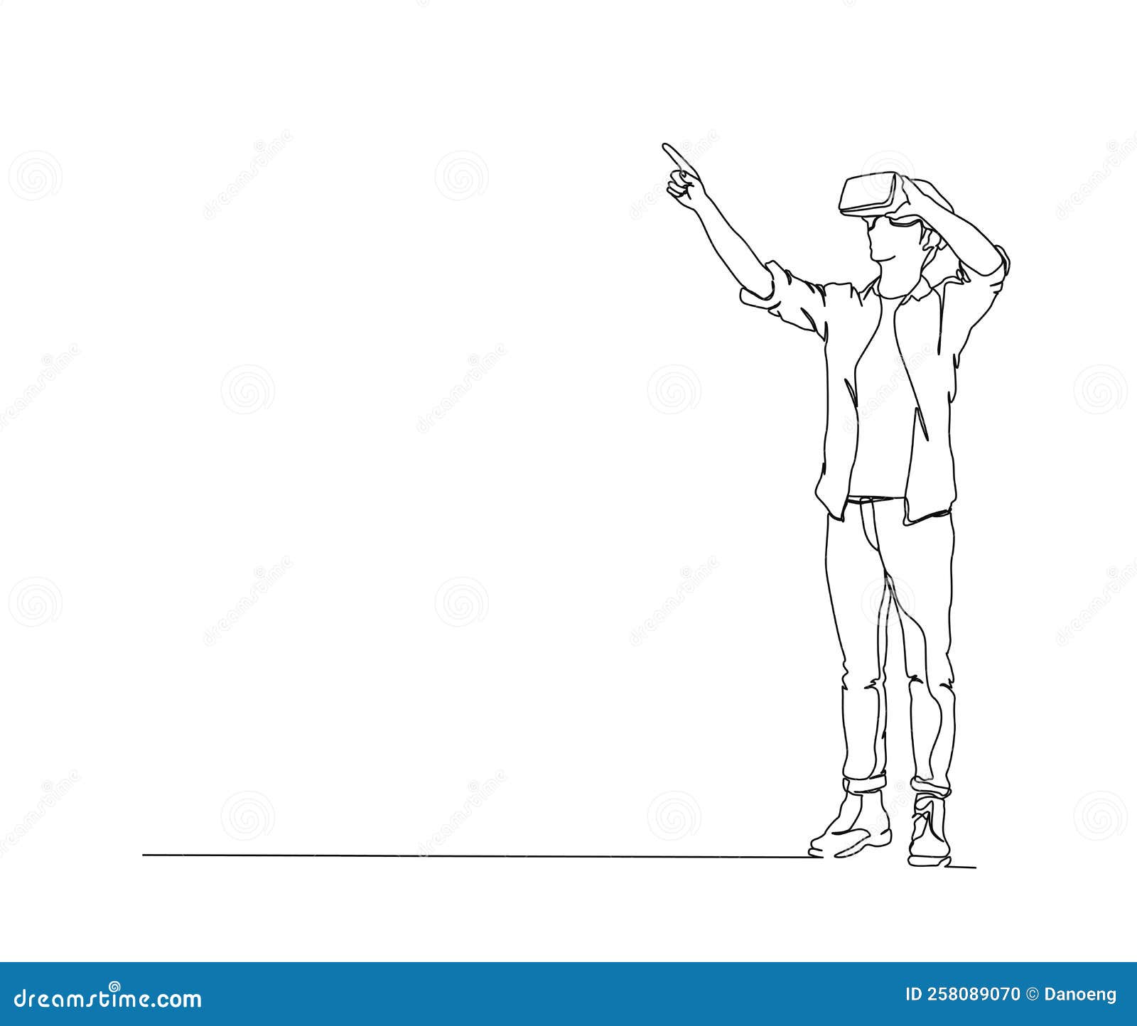 Continuous Line Drawing of Young Man Wearing Virtual Reality. Single ...