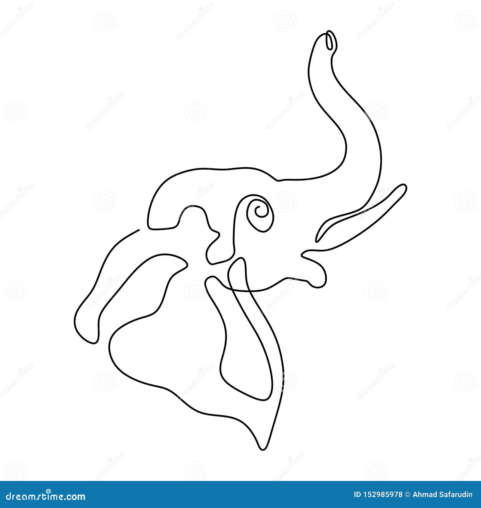 Continuous Line Elephant Head with White Background Stock Vector ...