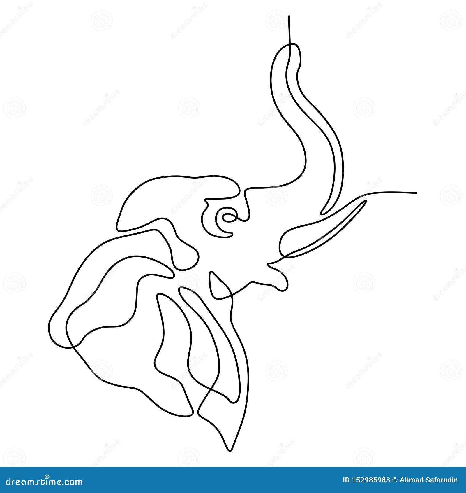 Continuous Line Elephant Head with White Background Stock Vector ...