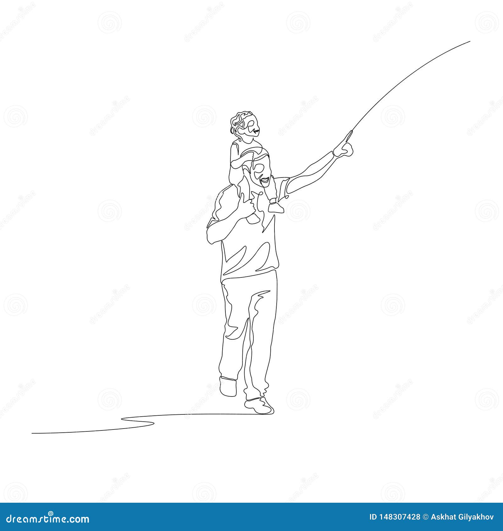 One Line Father. Dad Walking With Son. Fatherhood Poster With Man And ...