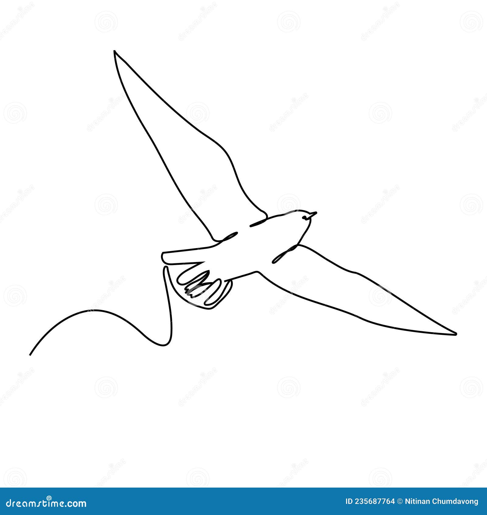 Continuous Line Flying Seagull Simple Style Stock Vector - Illustration ...