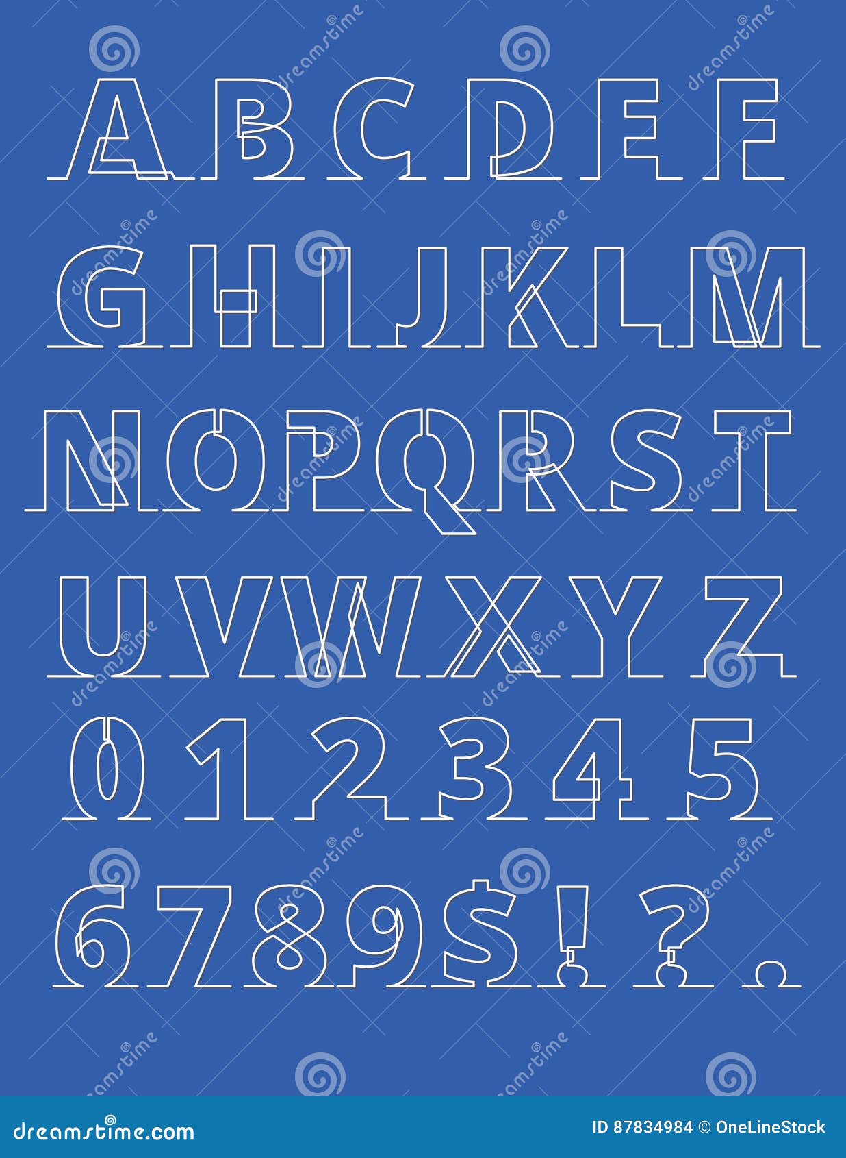 Continuous Line Font - Letters and Numbers Thin Line Stock Vector ...