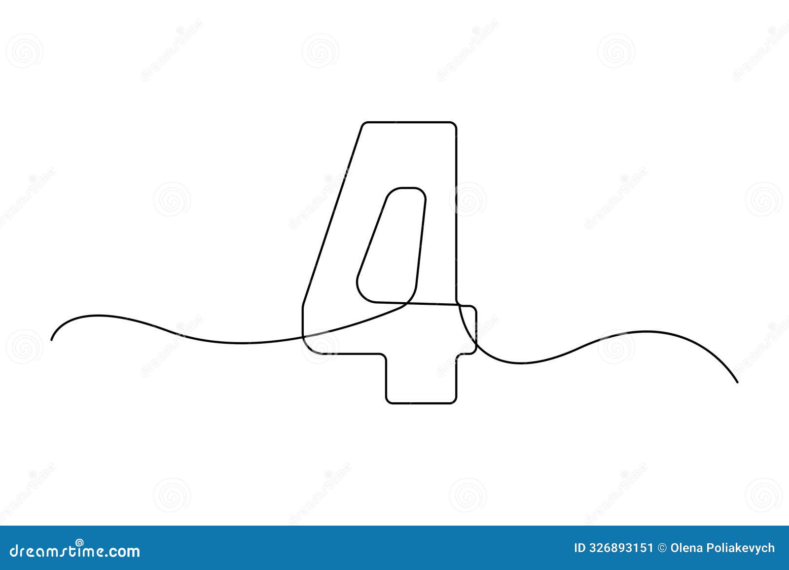 Continuous Line Four. Minimalist Vector Number. Simple Outline Design ...
