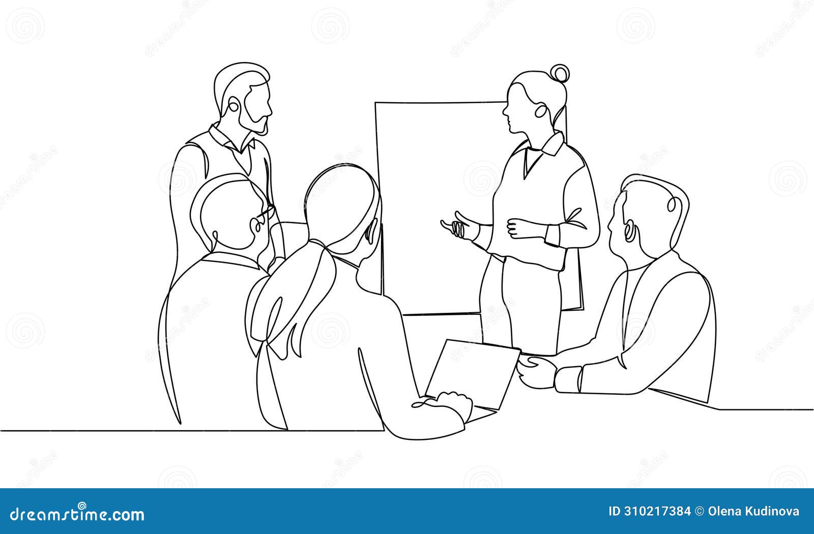 Continuous Line of a Group of Business People Having a Discussion ...