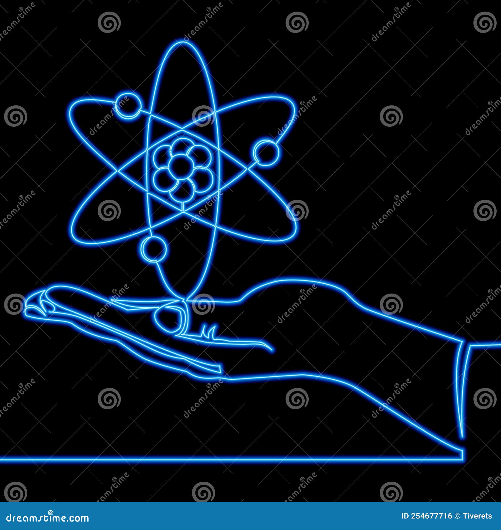 Continuous Line Hand Holding a Floating Atom Neon Stock Vector ...