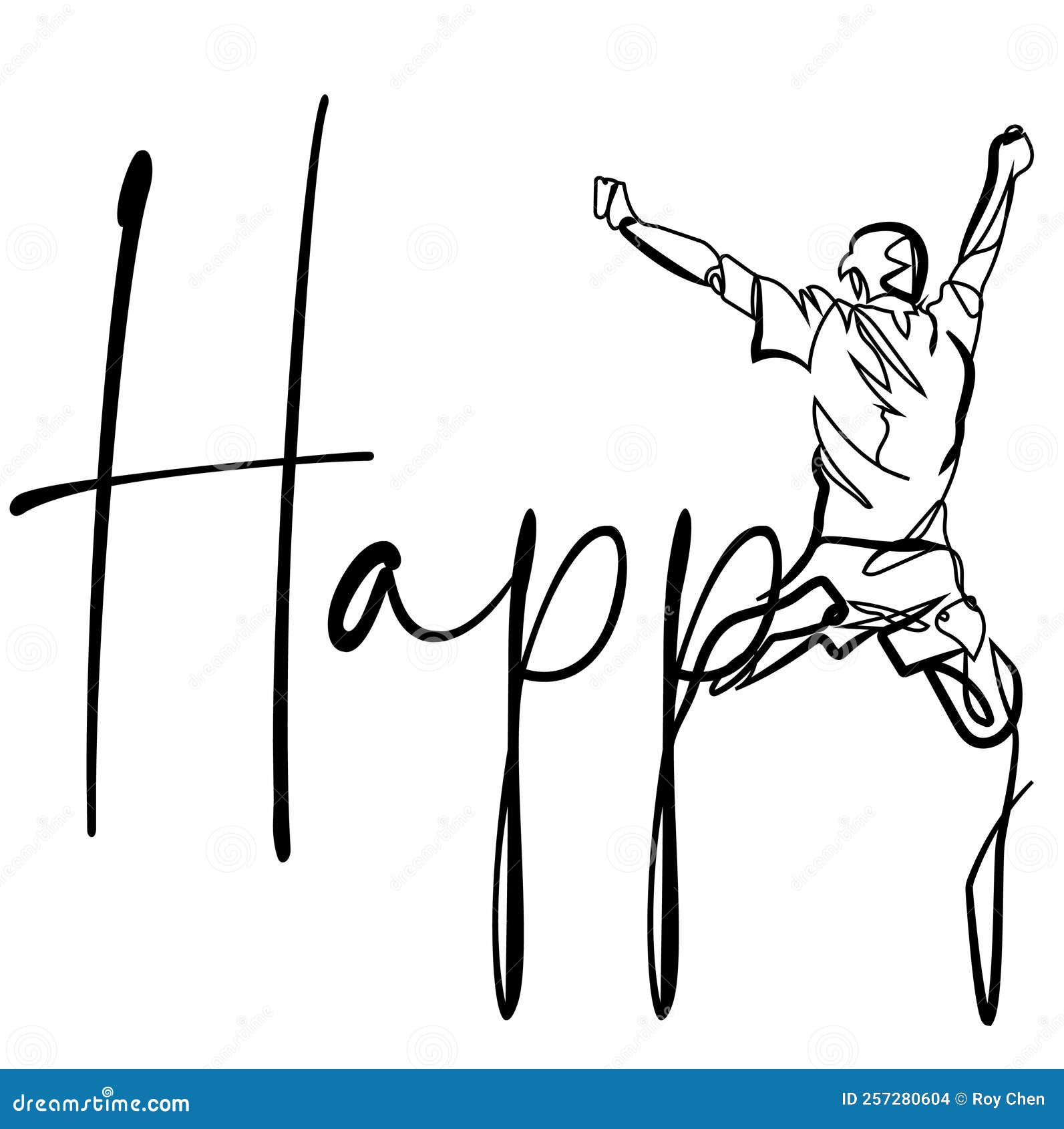 Continuous Line Happy Joy Typography Calligraphy Single Word Graphic ...