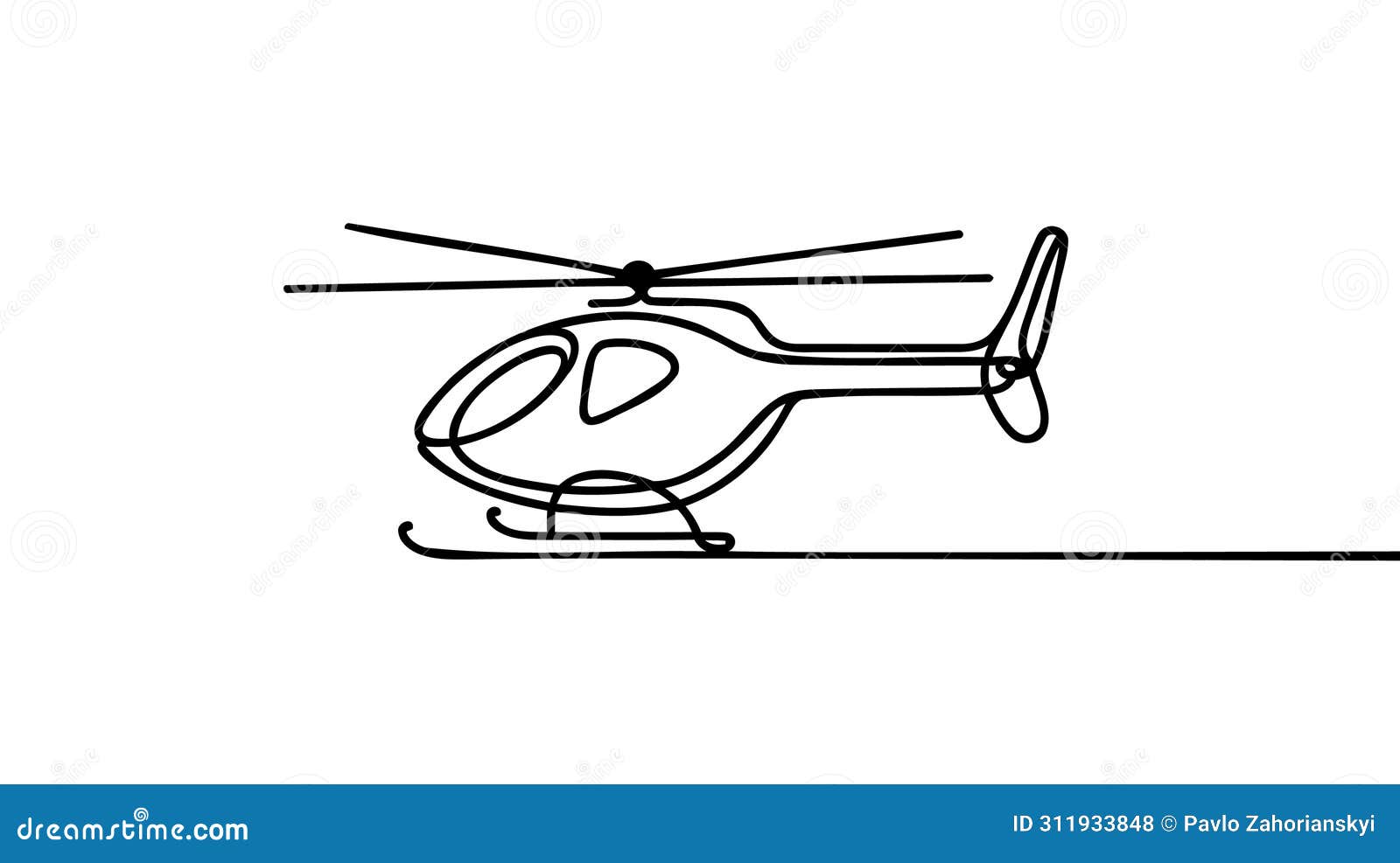 Continuous Line Helicopter in Flight. Drawing Black Thin Line on White ...