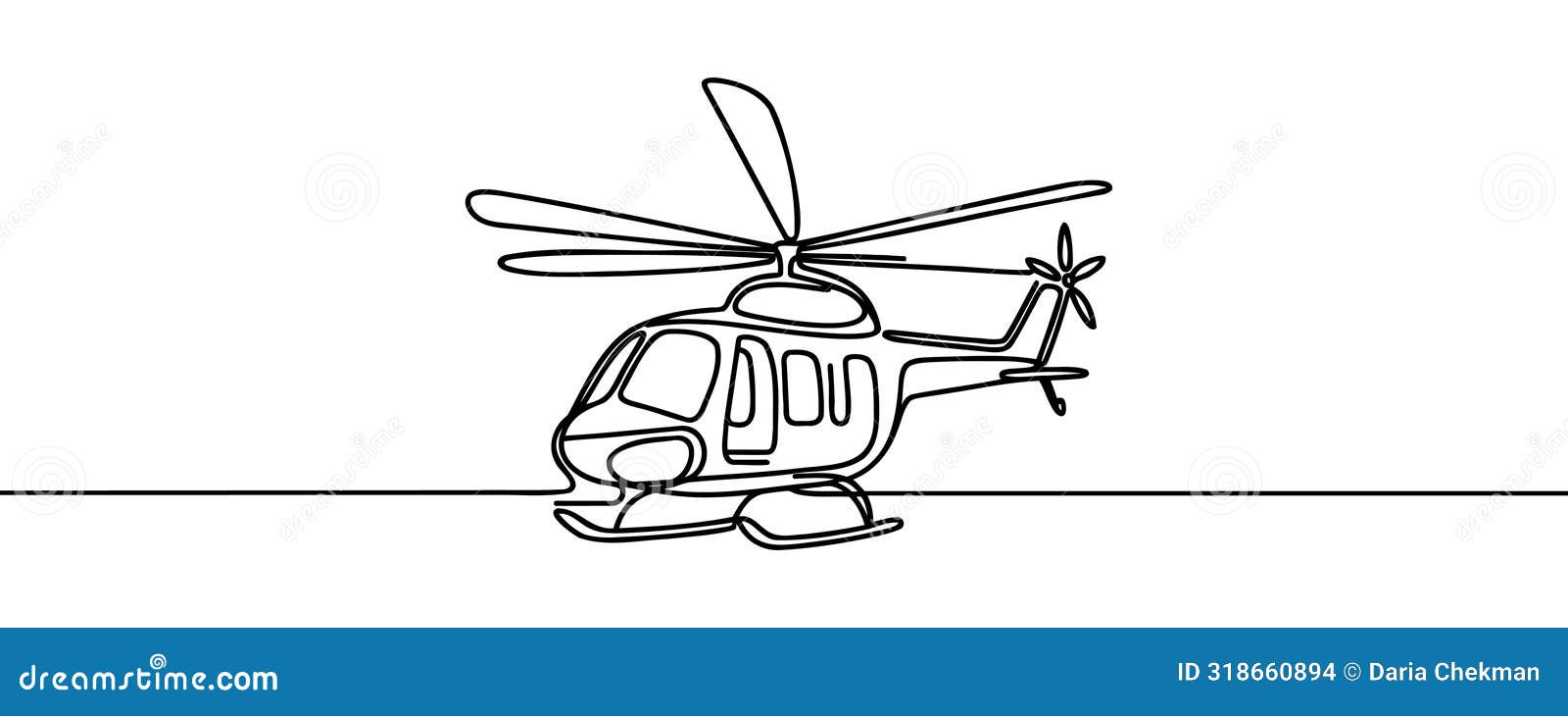 Continuous Line Helicopter in Flight. Drawing Black Thin Line on White ...