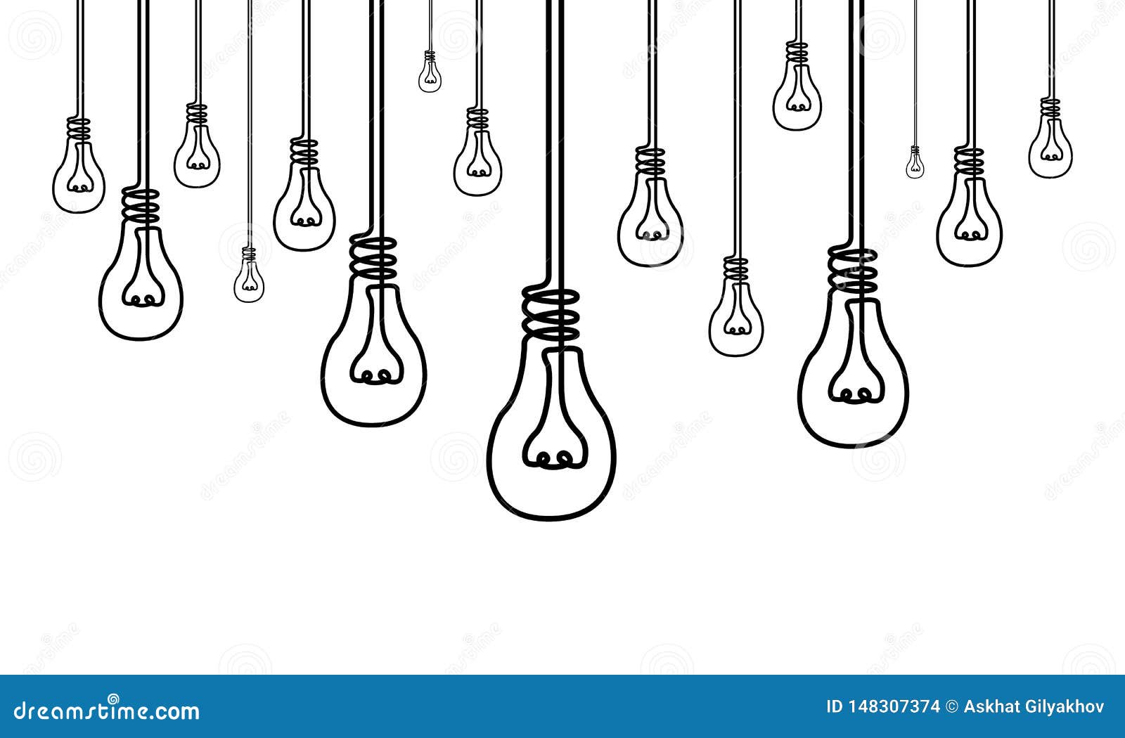 Continuous Line a Lot of Light Bulbs, Many Ideas, Creativity Concept ...