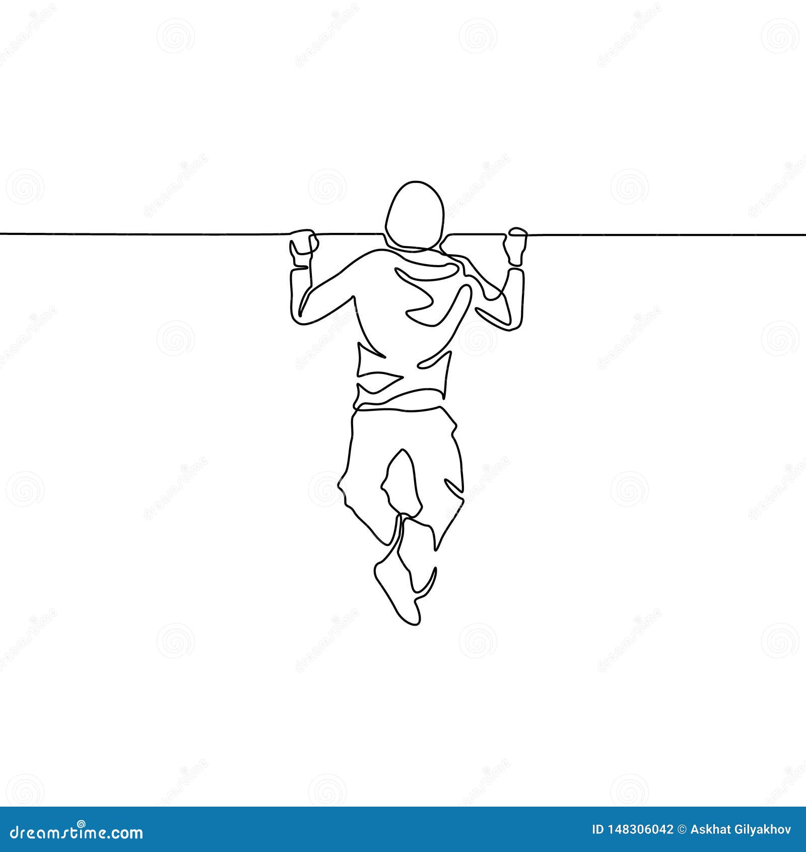 Continuous Line Man Pulls Himself Up on the Horizontal Bar. Vector ... Continuous Line Man Pulls Himself Up on the Horizontal Bar. Vector ...