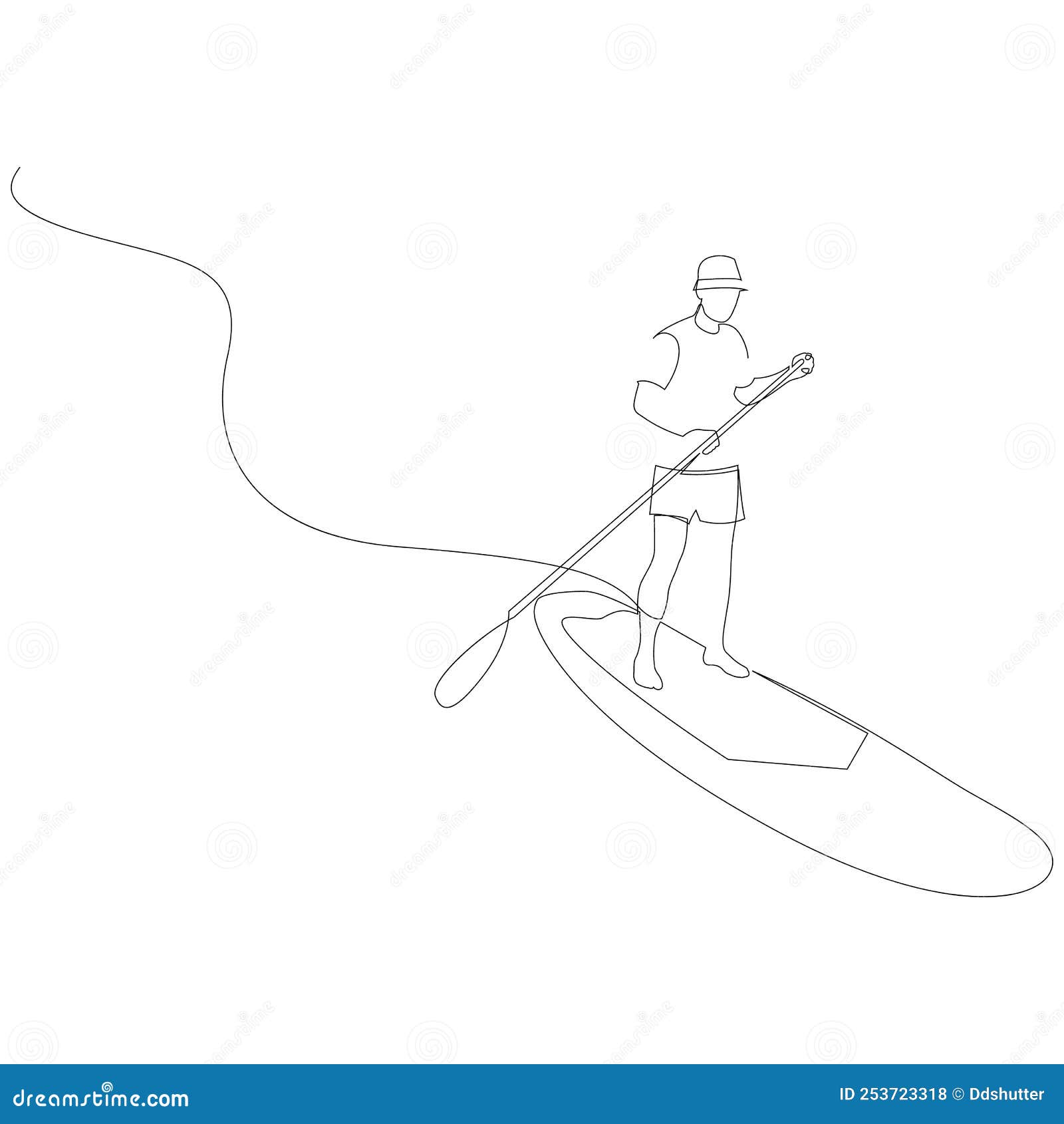 Continuous Line Man Standing on Paddle Board. Vector Illustration ... Continuous Line Man Standing on Paddle Board. Vector Illustration ...