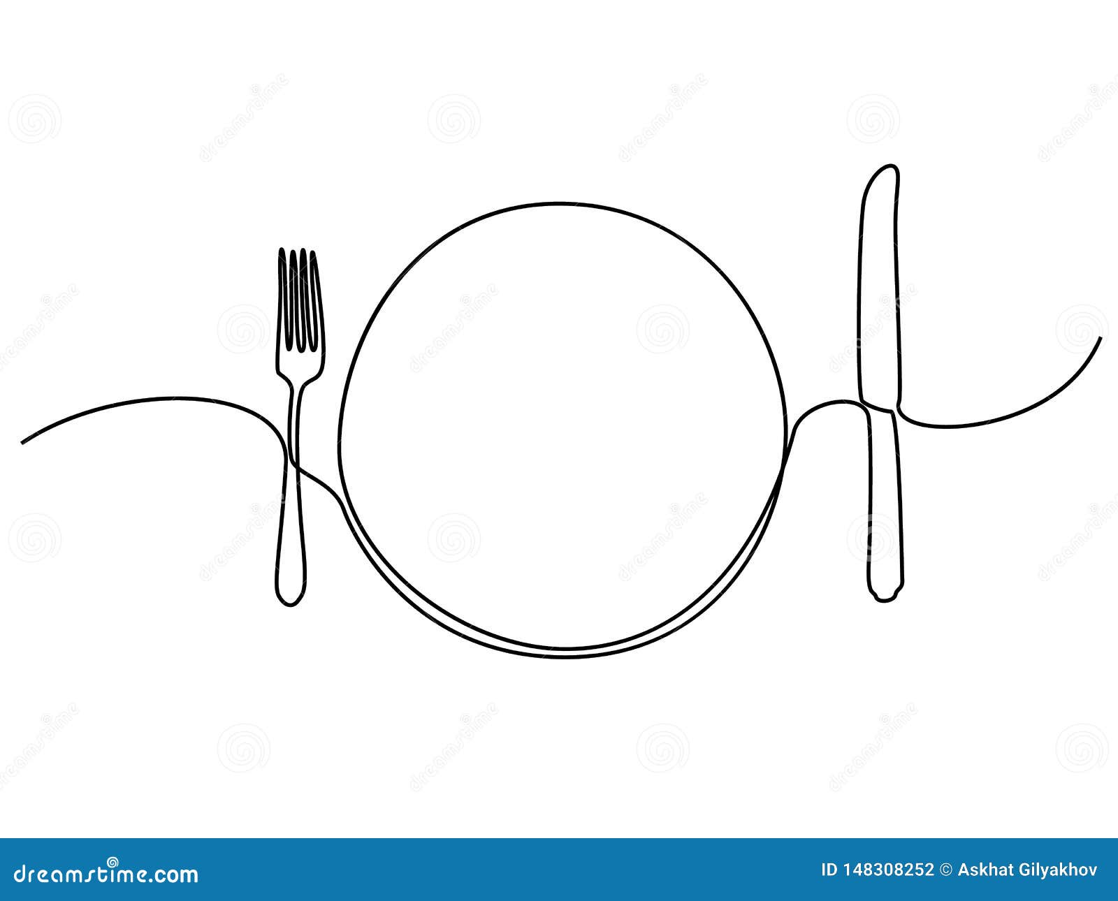 Continuous One Line Plate, Khife and Fork. Vector Illustration. Stock ... Continuous One Line Plate, Khife and Fork. Vector Illustration. Stock ...