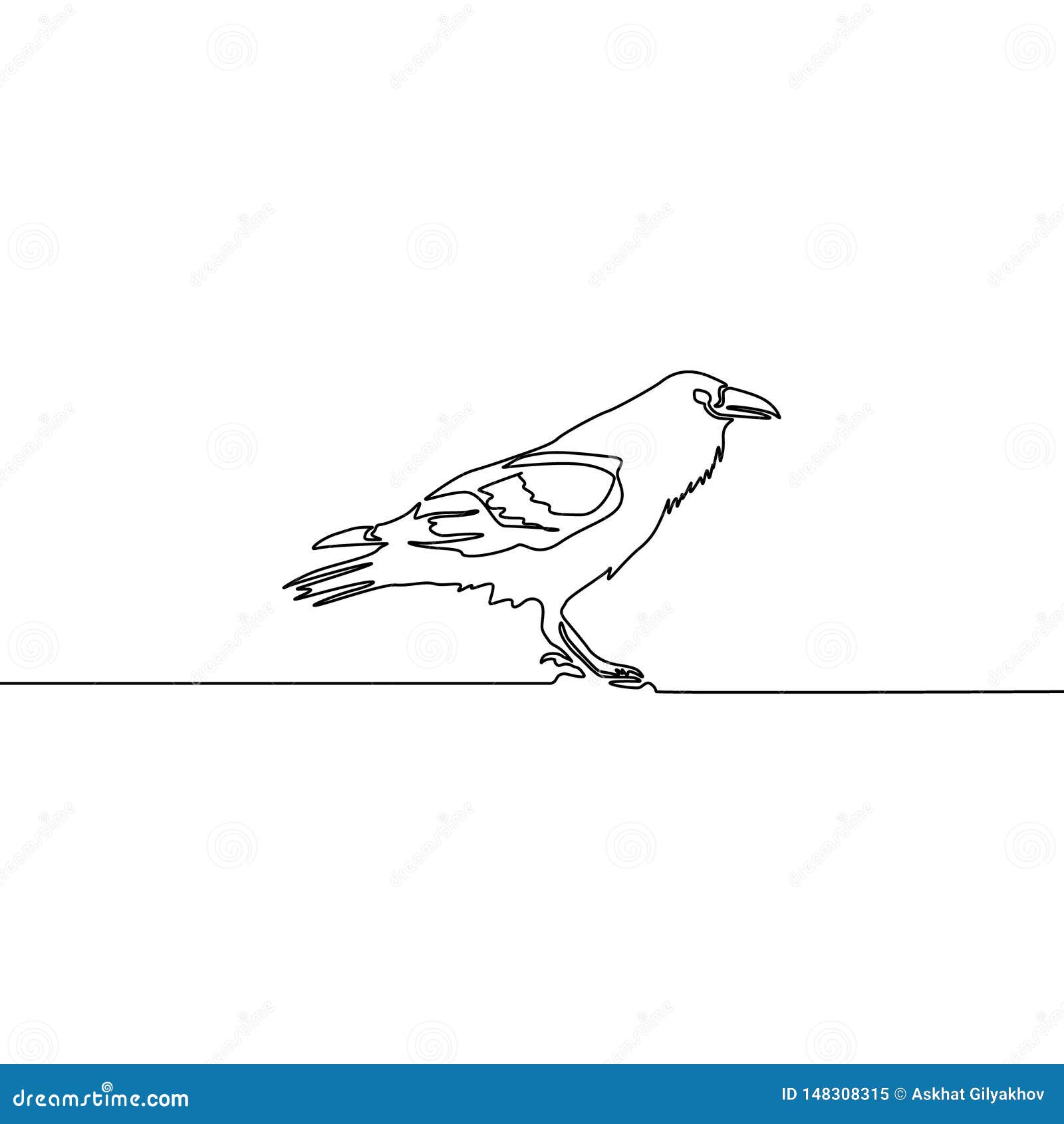 Continuous Line Raven Isolated on White Background. Vector Illustration ...