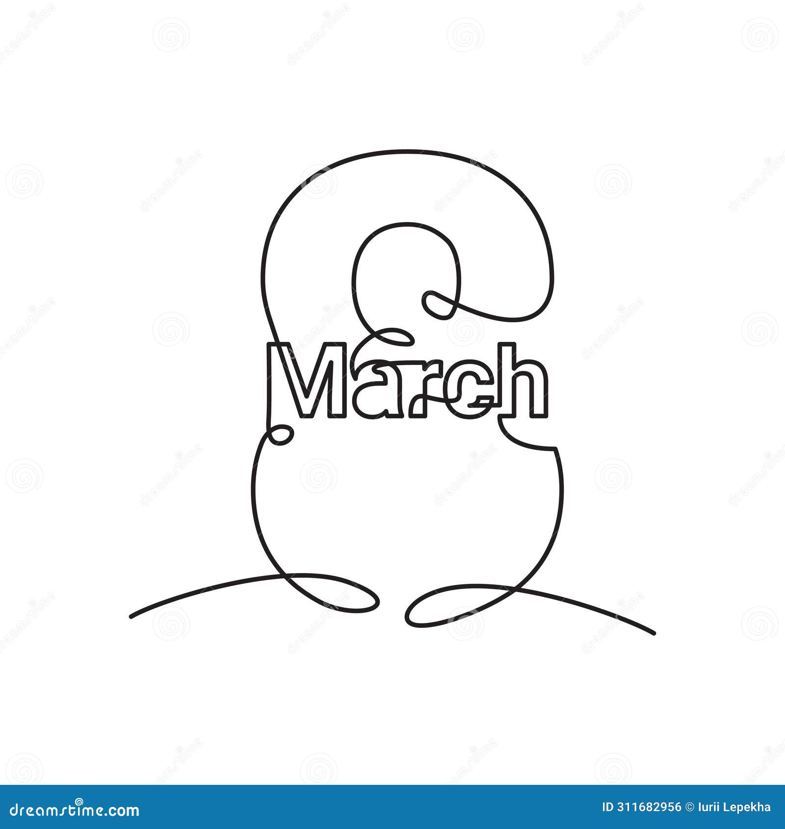 Continuous Line or Single Line Drawing March 8th. Vector Illustration ...