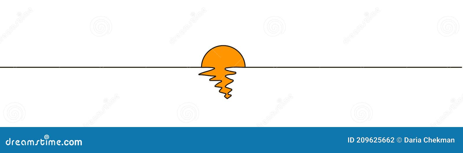 Continuous Line Solar Ocean in One Line. Sunrise, Sunset. Vector ...