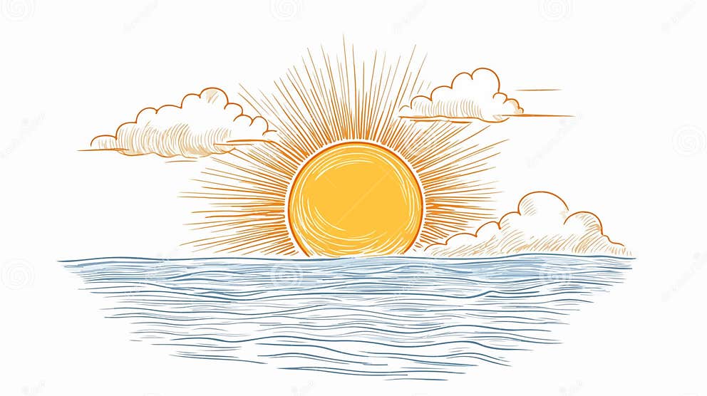 Continuous Line Sun Summer Art Stock Illustration - Illustration of ...