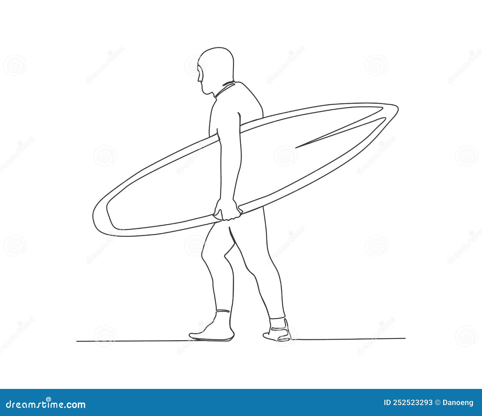 Continuous Line of Surfer Holding Surfboard. Surfer Hand Drawn ...