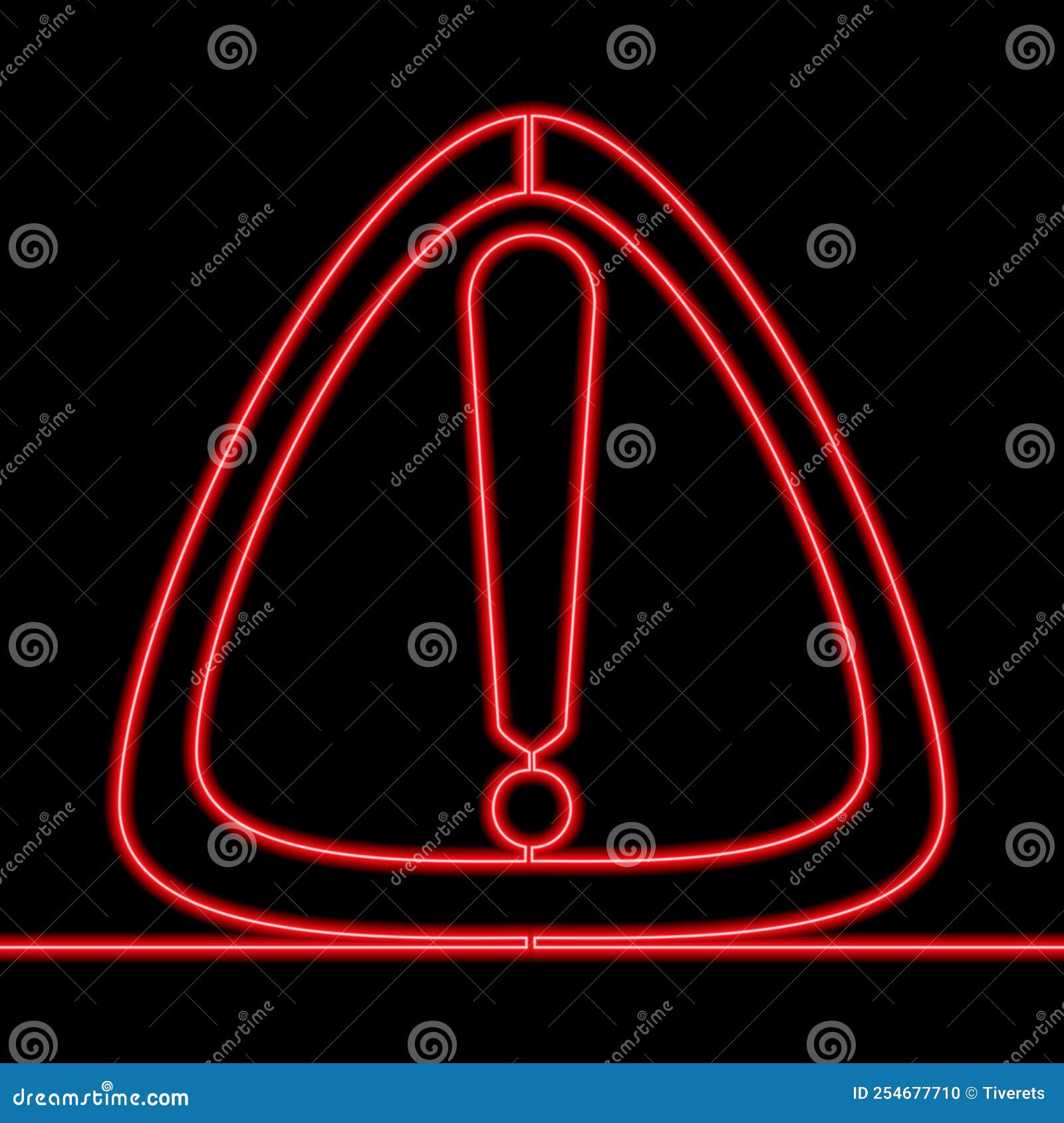 Continuous Line Triangular Exclamation Point Neon Stock Vector ...