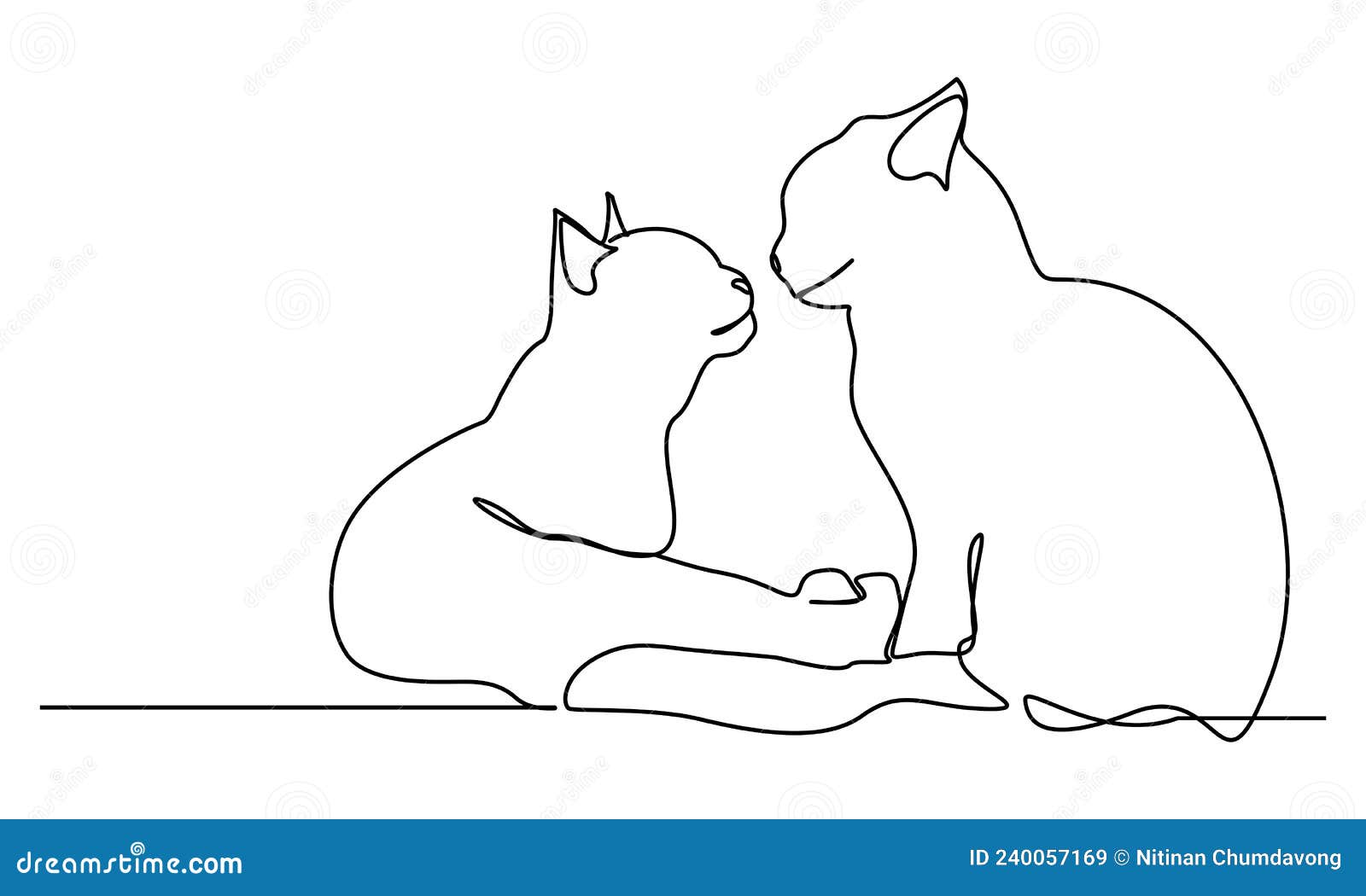 Continuous Line Two Cats Love Each Other Stock Vector - Illustration of ...
