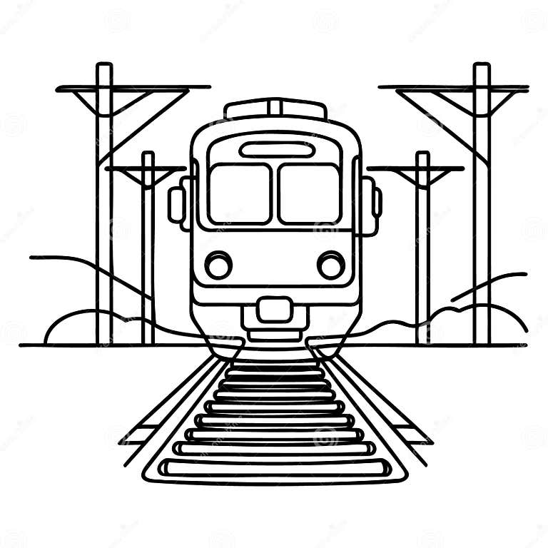 Continuous Line Vector Illustration of a Railway Track. One Line Train ...