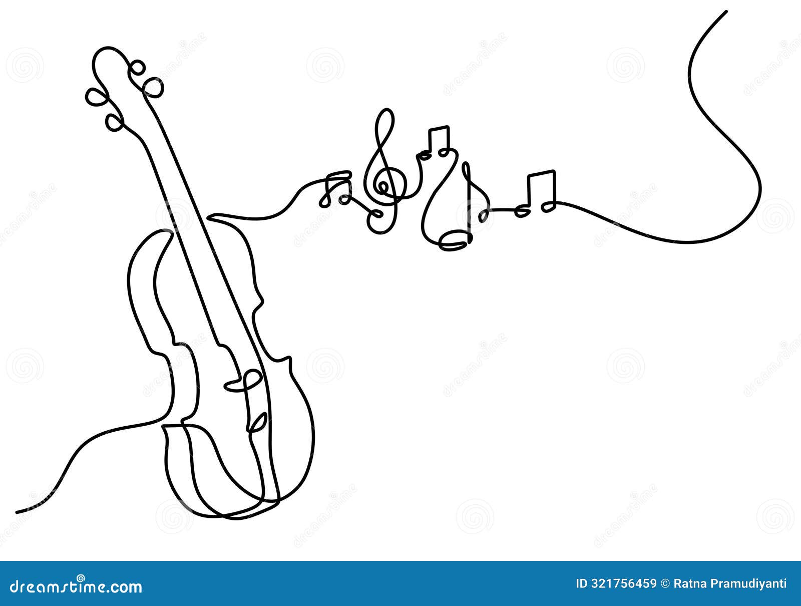 Continuous Line Violin Instrument. Music Classical for Melody and ...