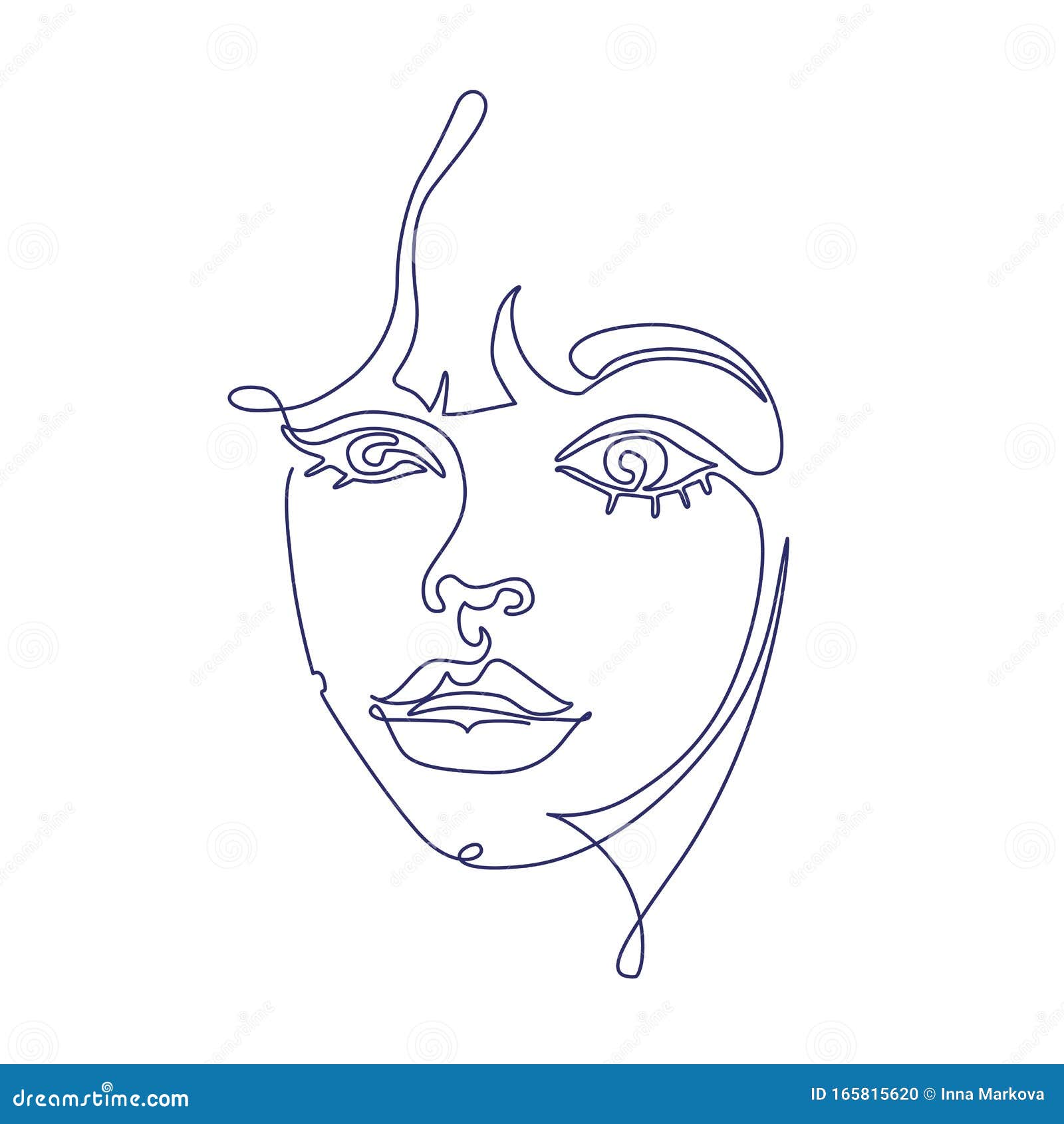 Continuous Line Woman Face Abstract Modern Art Stock Vector