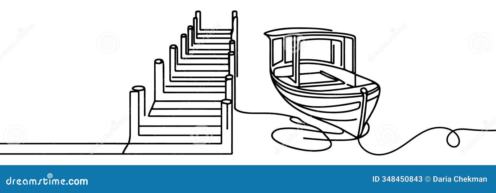 Continuous Line Wooden Boat.one Line Drawing of Small Wooden Boat Stock ...