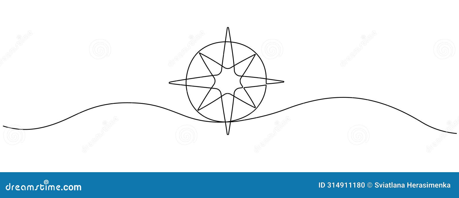 Continuous Linear Compass Pattern. Single Line Compass Icon Stock ...