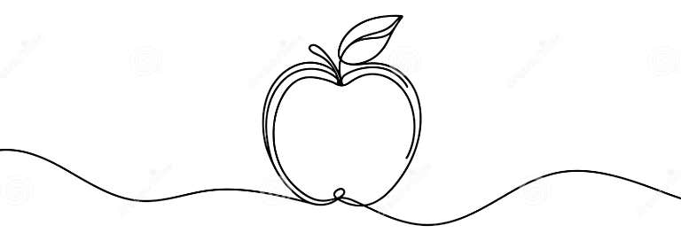 Continuous Linear Drawing of Apple. One Line Drawing Apple. Apple in ...