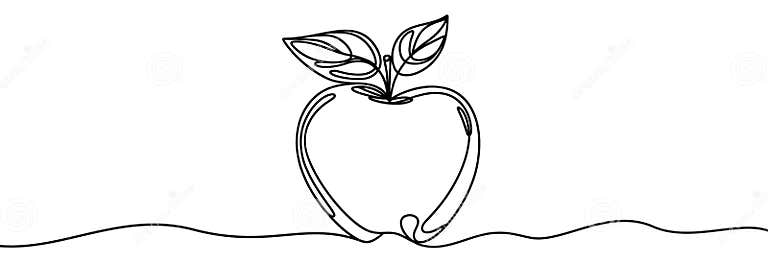 Continuous Linear Drawing of Apple. One Line Drawing Apple. Apple in ...