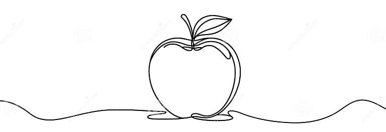 Continuous Linear Drawing of Apple. One Line Drawing Apple. Apple in ...