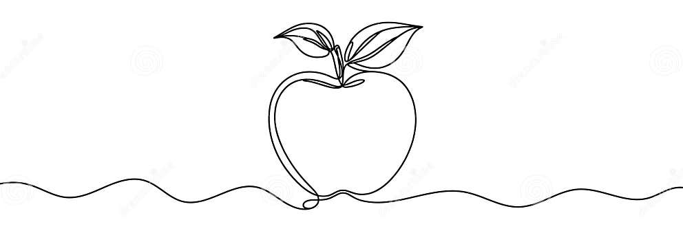 Continuous Linear Drawing of Apple. One Line Drawing Apple. Apple in ...