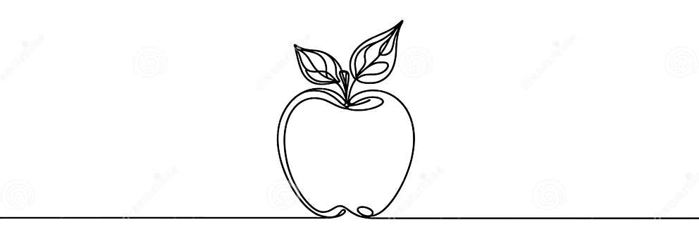 Continuous Linear Drawing of Apple. One Line Drawing Apple. Apple in ...