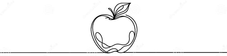 Continuous Linear Drawing of Apple. One Line Drawing Apple. Apple in ...