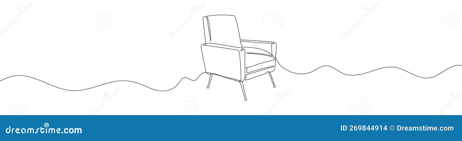 Continuous Linear Drawing of Armchair.Single Line Drawing of Chair ...