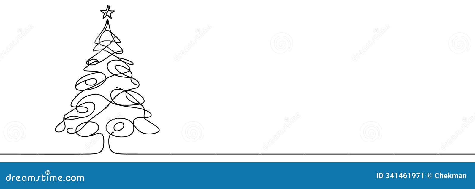Continuous Linear Drawing of Christmas Tree. One Line Drawing Christmas ...