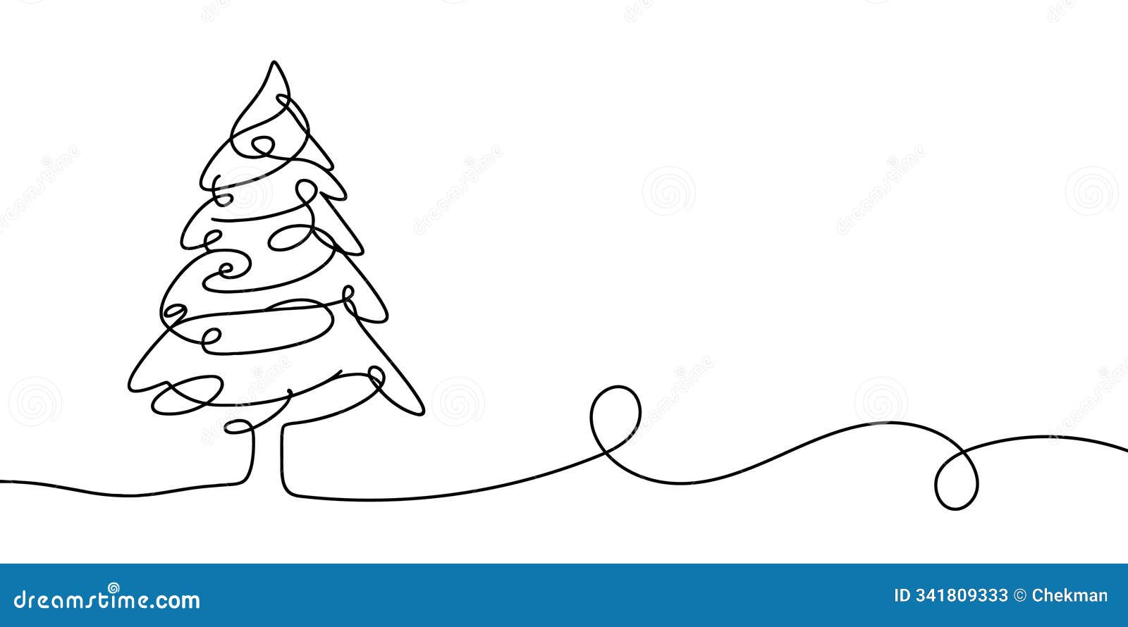 Continuous Linear Drawing of Christmas Tree. One Line Drawing Christmas ...