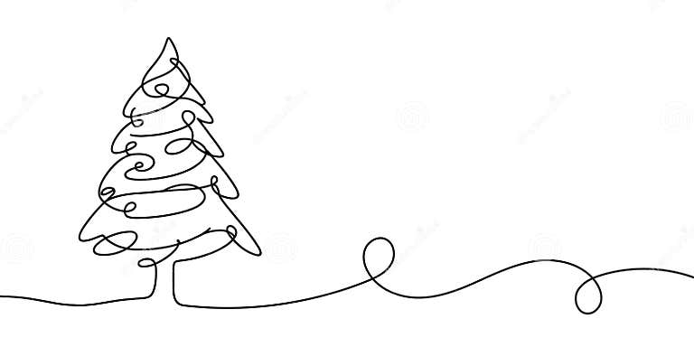 Continuous Linear Drawing of Christmas Tree. One Line Drawing Christmas ...