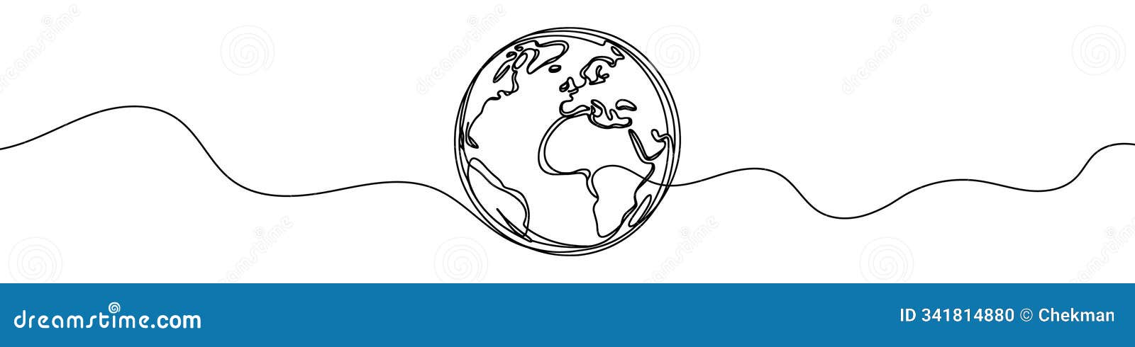 Continuous Linear Drawing of the Globe. Single-line Drawing of the ...