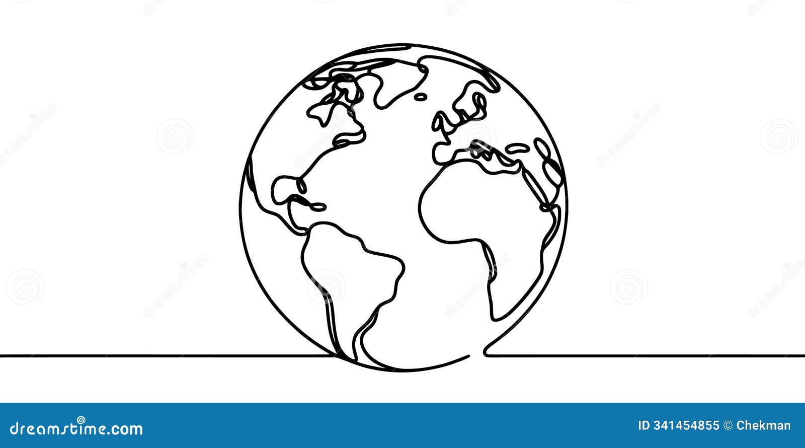 Continuous Linear Drawing of the Globe. Single-line Drawing of the ...