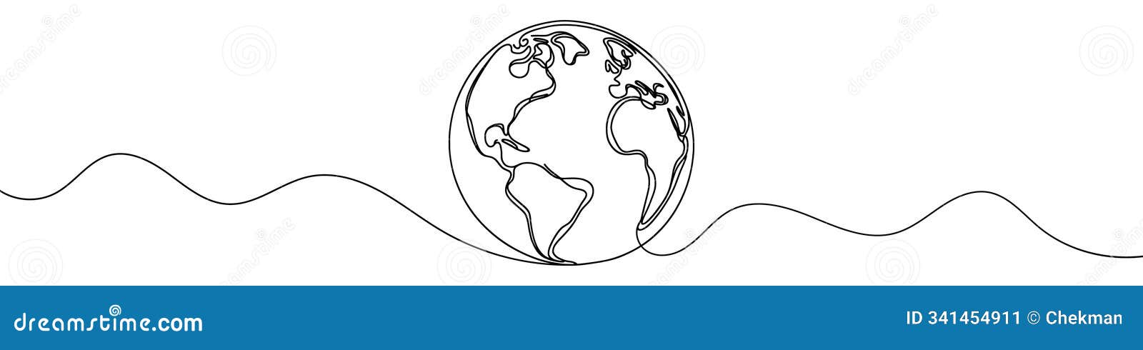 Continuous Linear Drawing of the Globe. Single-line Drawing of the ...