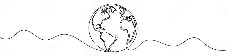Continuous Linear Drawing of the Globe. Single-line Drawing of the ...