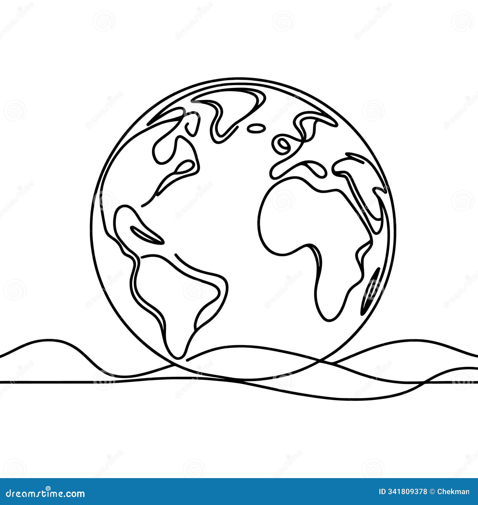 Continuous Linear Drawing of the Globe. Single-line Drawing of the ...