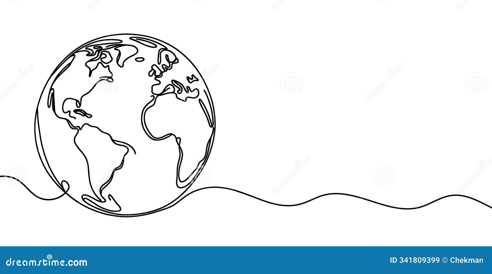 Continuous Linear Drawing of the Globe. Single-line Drawing of the ...