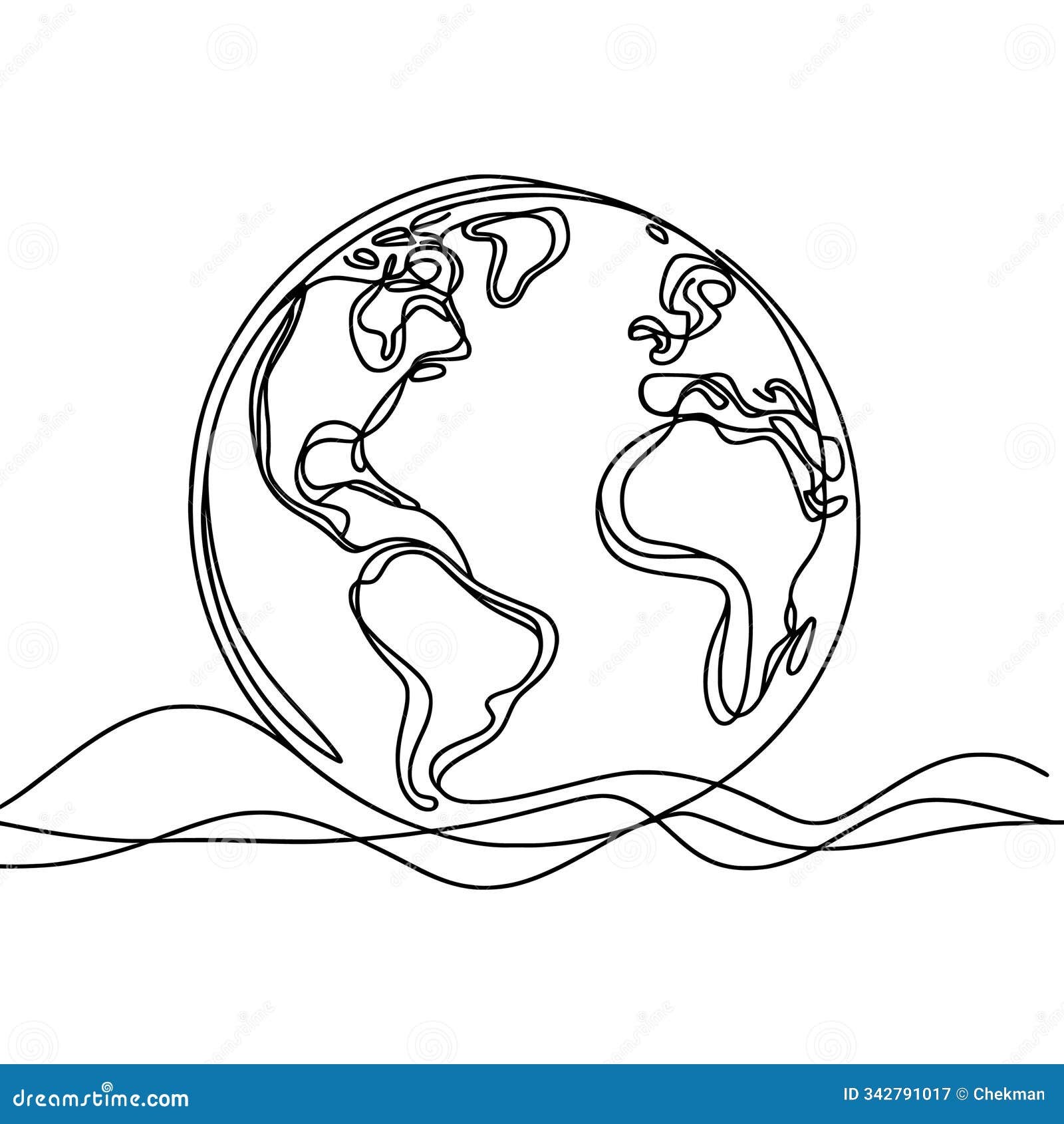 Continuous Linear Drawing of the Globe. Single-line Drawing of the ...