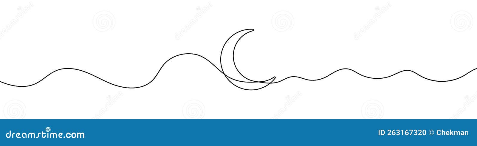 Continuous Linear Drawing of Moon Icon. One Line Drawing Background ...