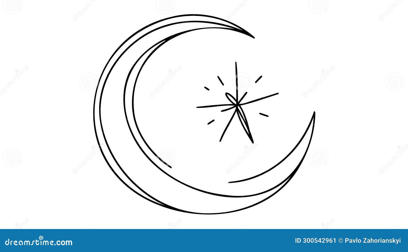 Continuous Linear Drawing of Moon Icon. One Line Drawing Background ...